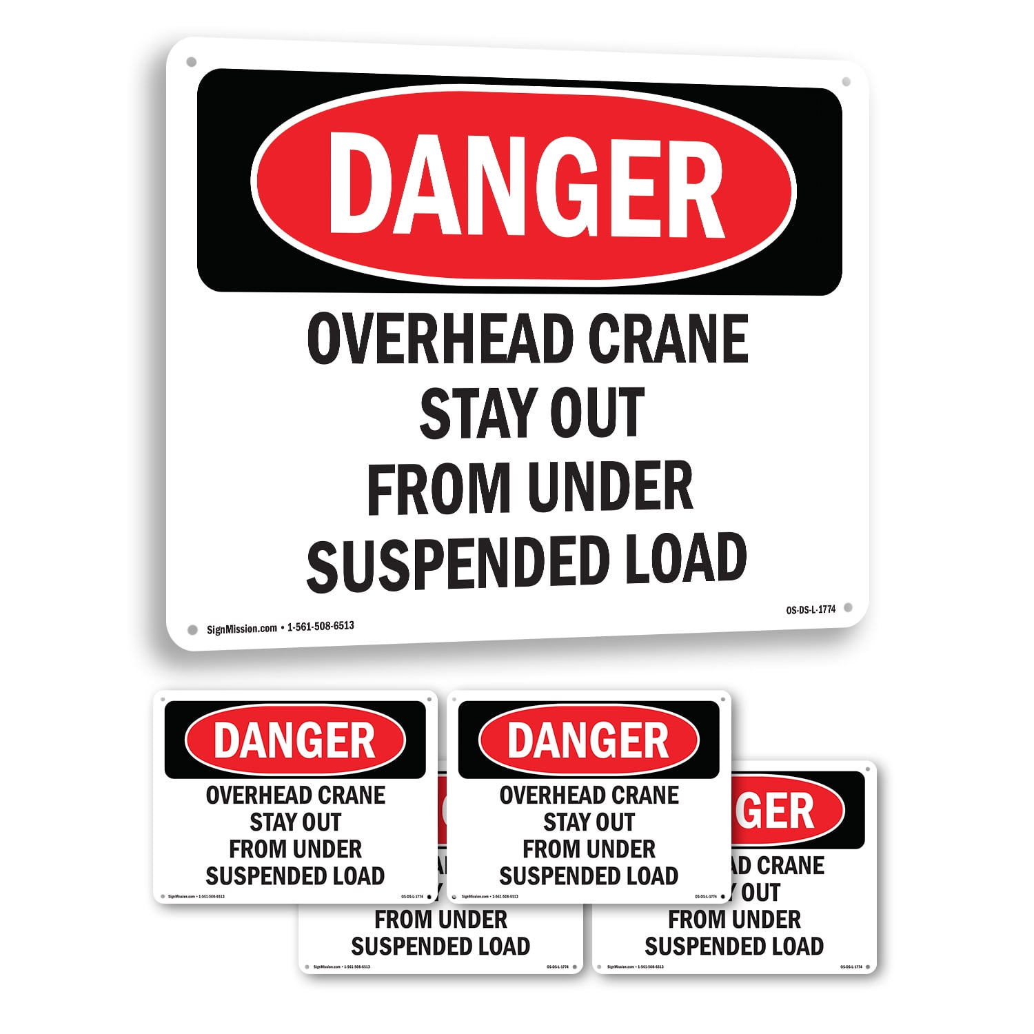 Overhead Crane Suspended Load OSHA Danger Rigid Plastic Sign 24 Inch x ...