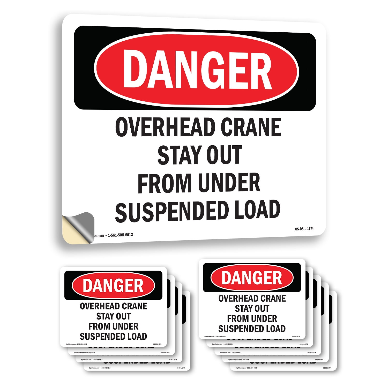 Overhead Crane Suspended Load OSHA Danger Vinyl Decal Label 10 Inch x 7 ...