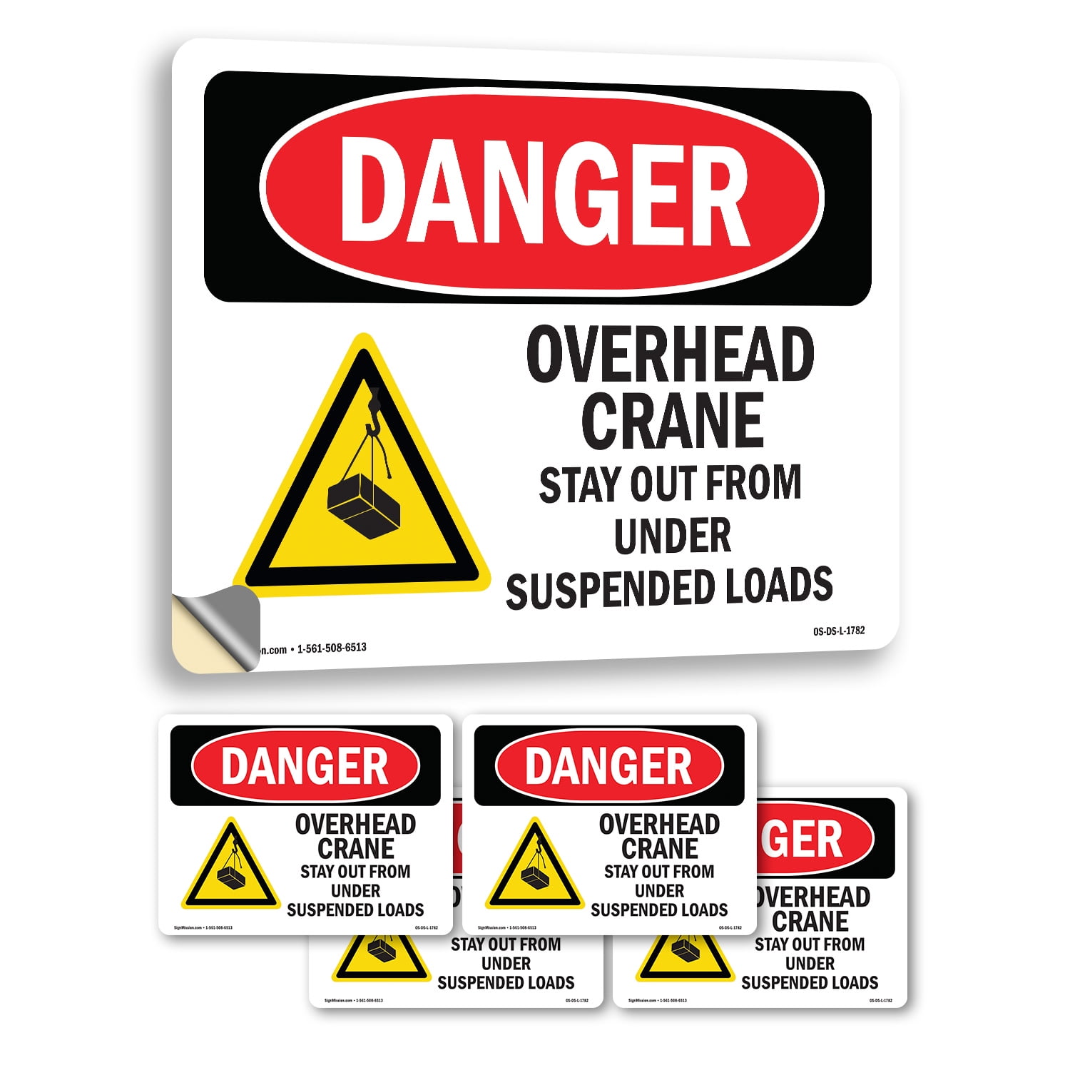 Overhead Crane Suspended Load OSHA Danger Vinyl Decal Label 18 Inch x ...