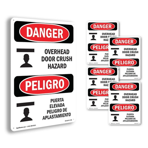 Overhead Door Crush Hazard Bilingual OSHA Danger Aluminum Sign 10 Inch ...