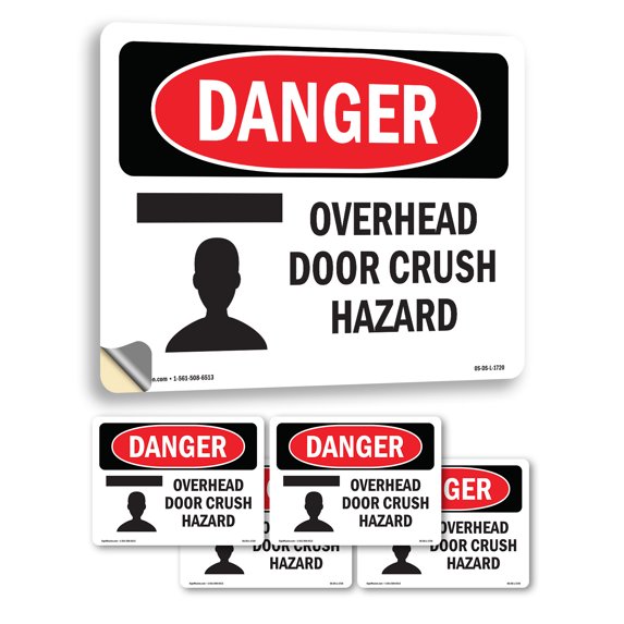 Overhead Door Crush Hazard OSHA Danger Vinyl Decal Label 24 Inch x 18 ...