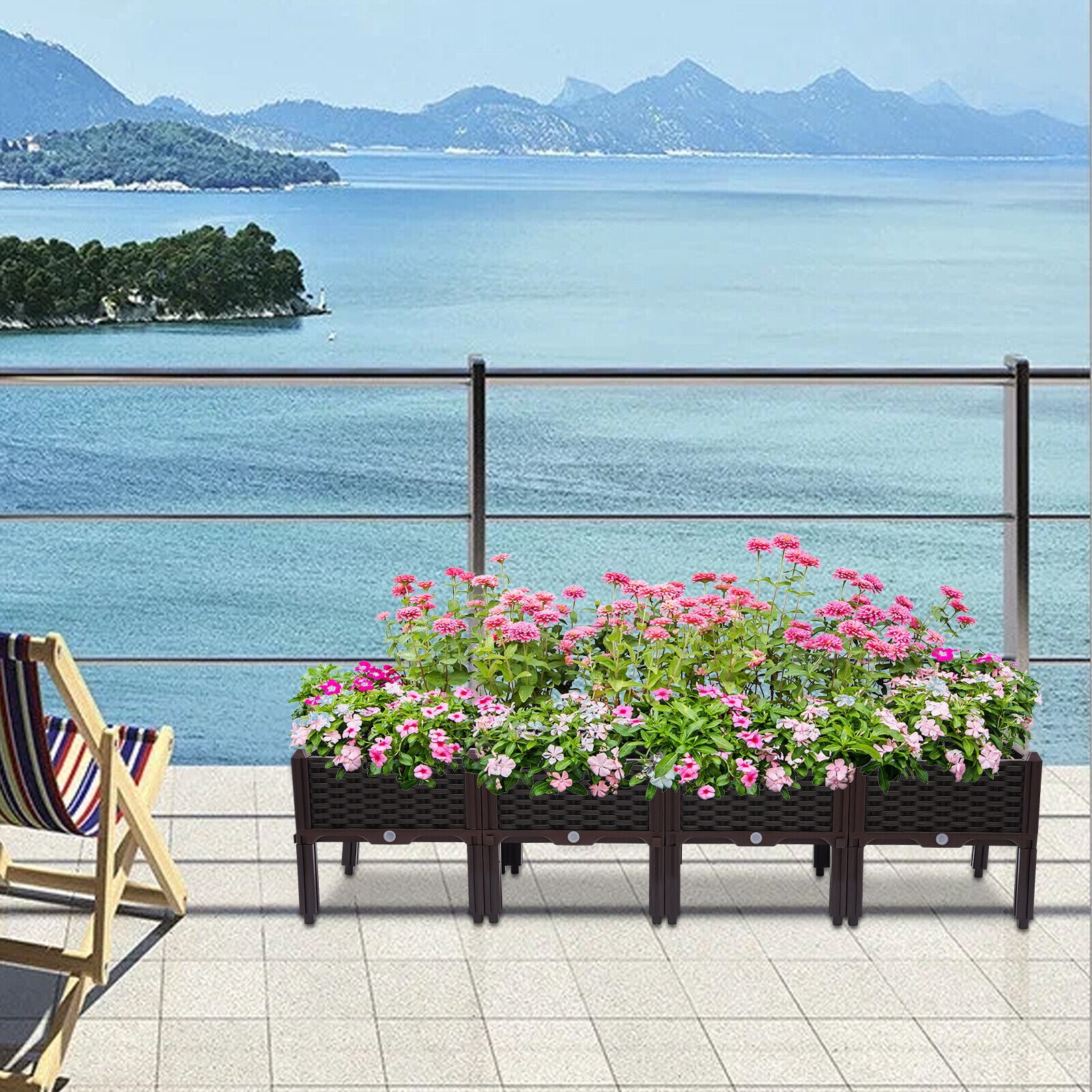 Overhead Garden Box Set of 4, Food Grade PP, Easy to Assemble, Drainage ...