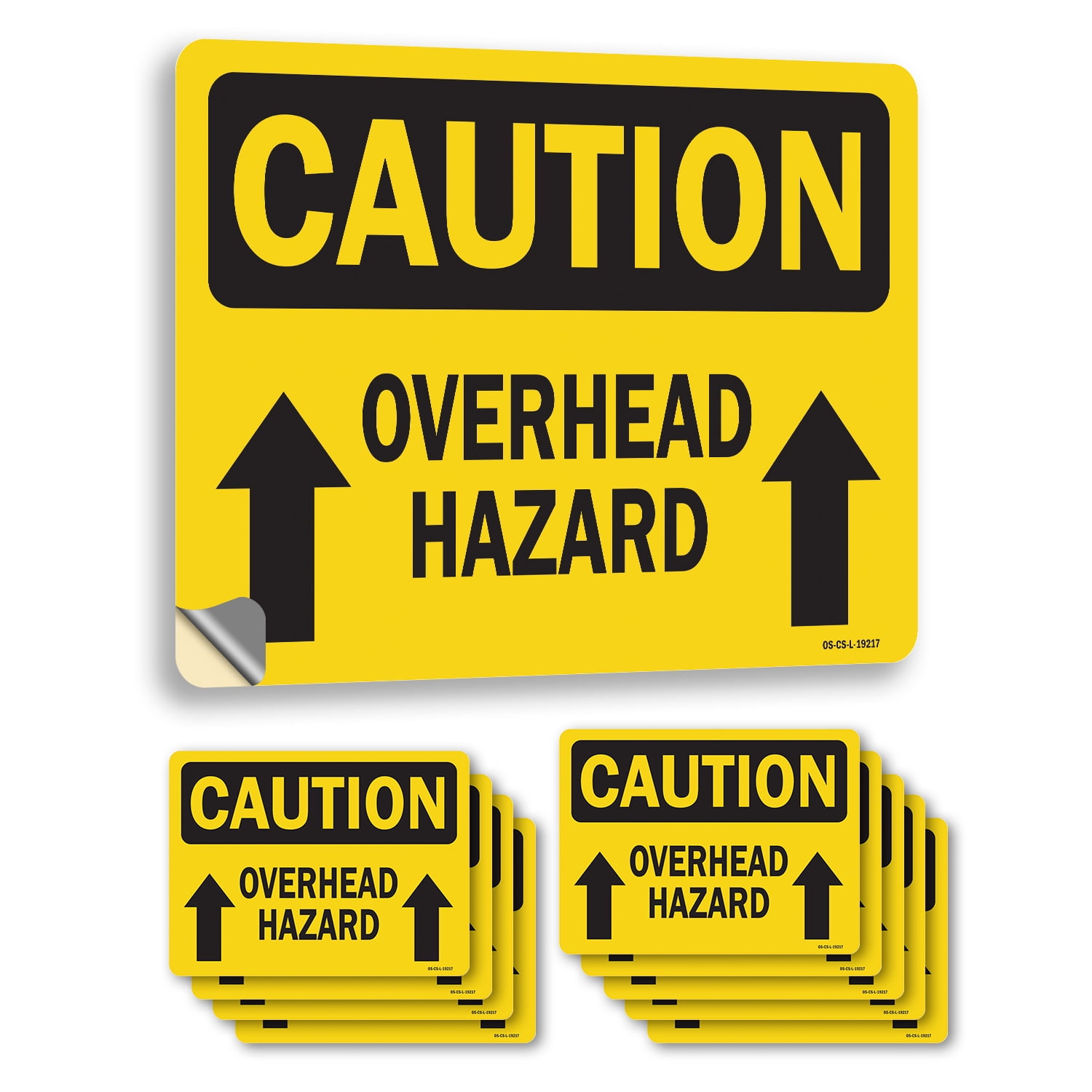 Overhead Hazard With Arrow OSHA Caution Vinyl Decal Label 14 Inch x 10 ...