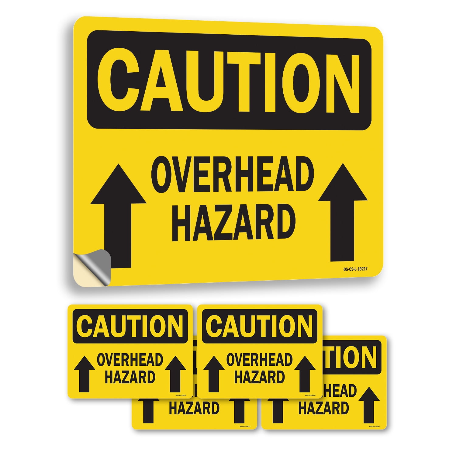 Overhead Hazard With Arrow OSHA Caution Vinyl Decal Label 18 Inch x 12 ...