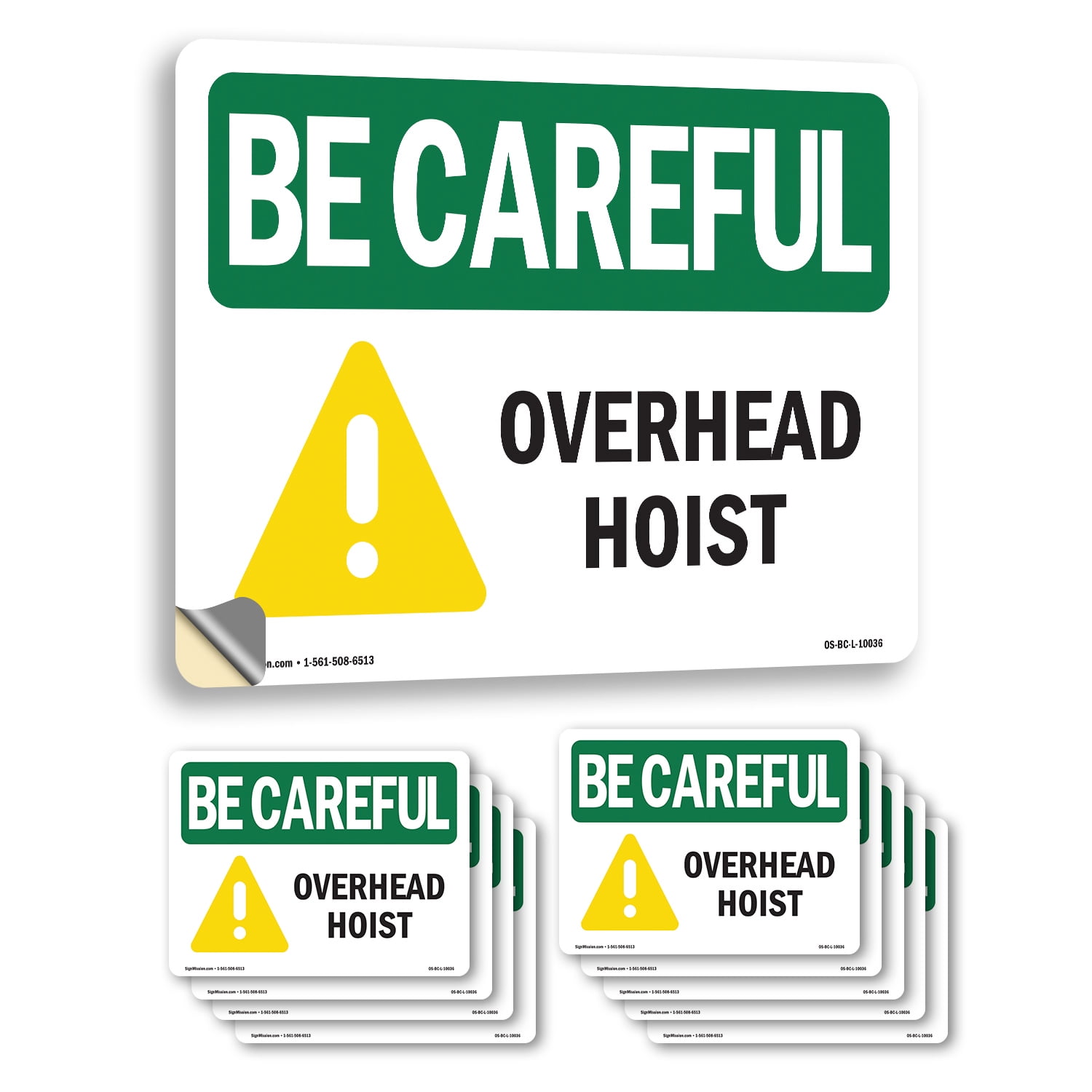 Overhead Hoist OSHA Be Careful Vinyl Decal Label 5 Inch x 3.5 Inch - 10 ...