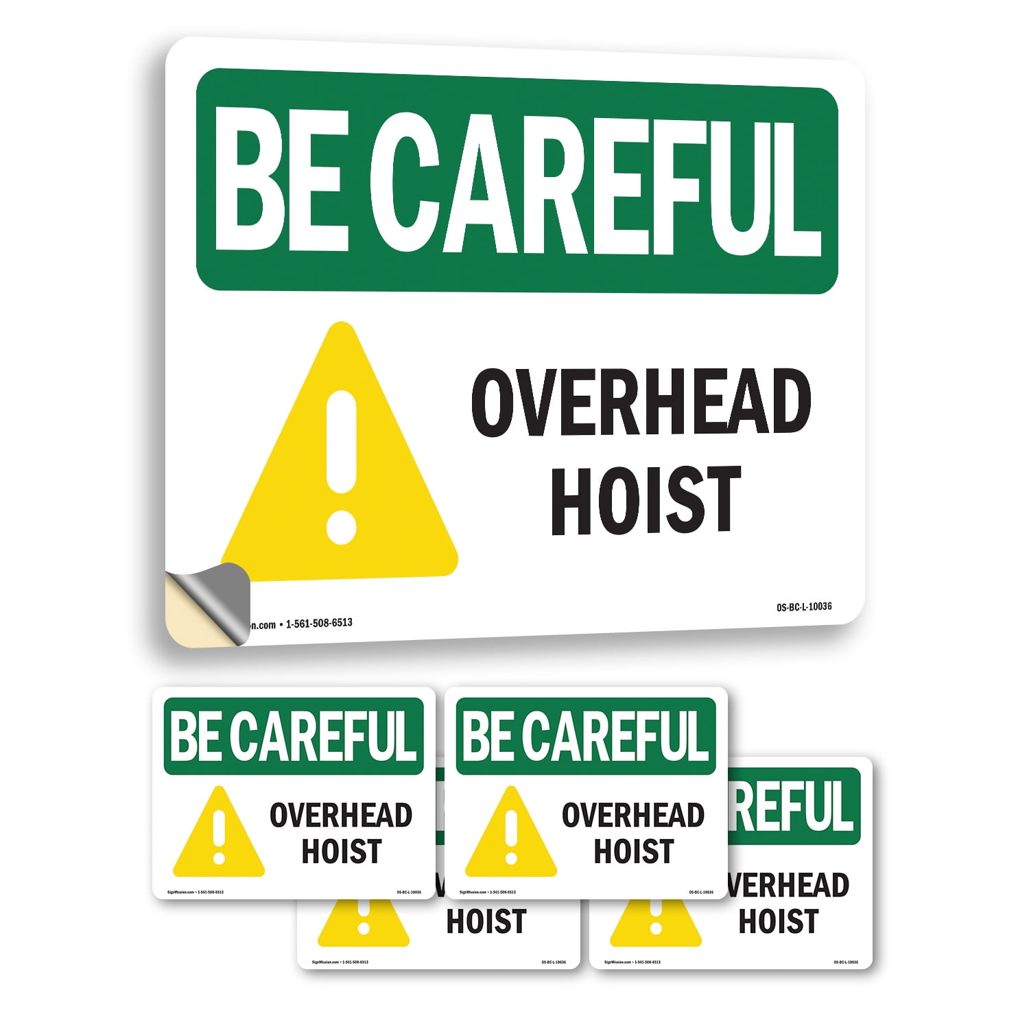 Overhead Hoist OSHA Be Careful Vinyl Decal Label 5 Inch x 3.5 Inch - 5 ...