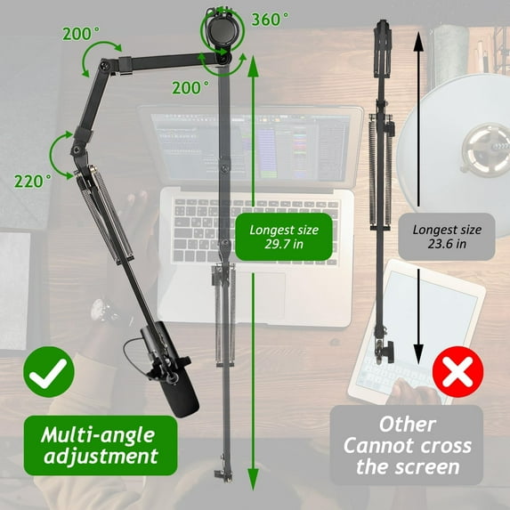 Overhead Mic Boom Arm Stand with Height Extension Riser, Adjustable ...