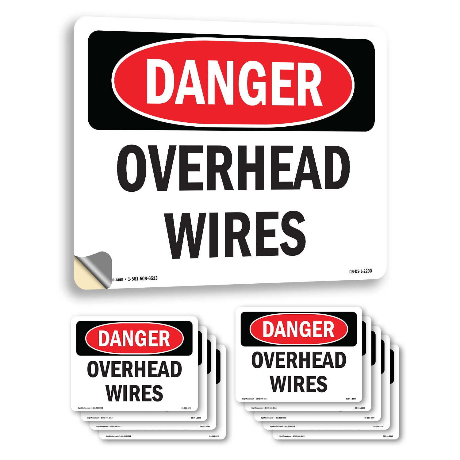 Overhead Wires OSHA Danger Vinyl Decal Label 18 Inch x 12 Inch - 10 ...