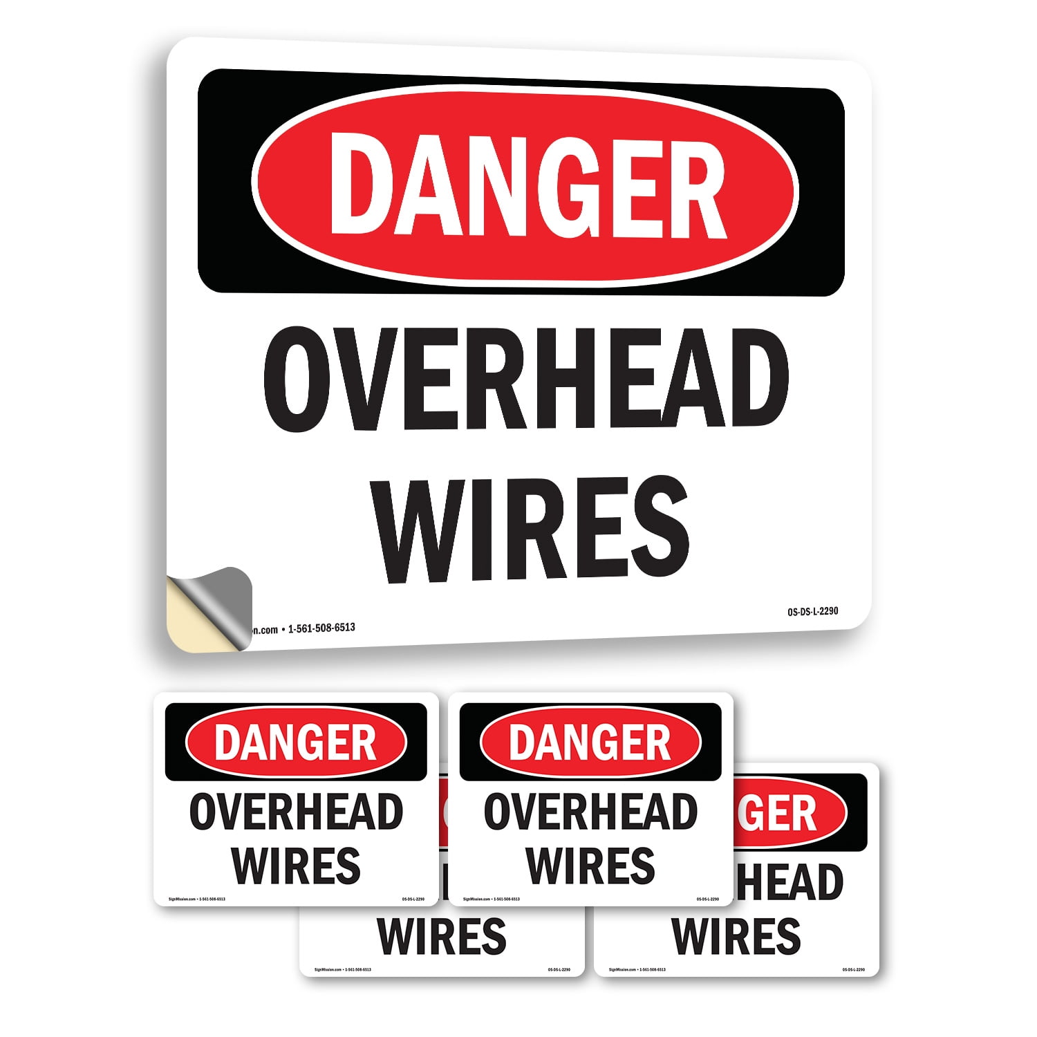 Overhead Wires OSHA Danger Vinyl Decal Label 18 Inch x 12 Inch - 5 Pack ...