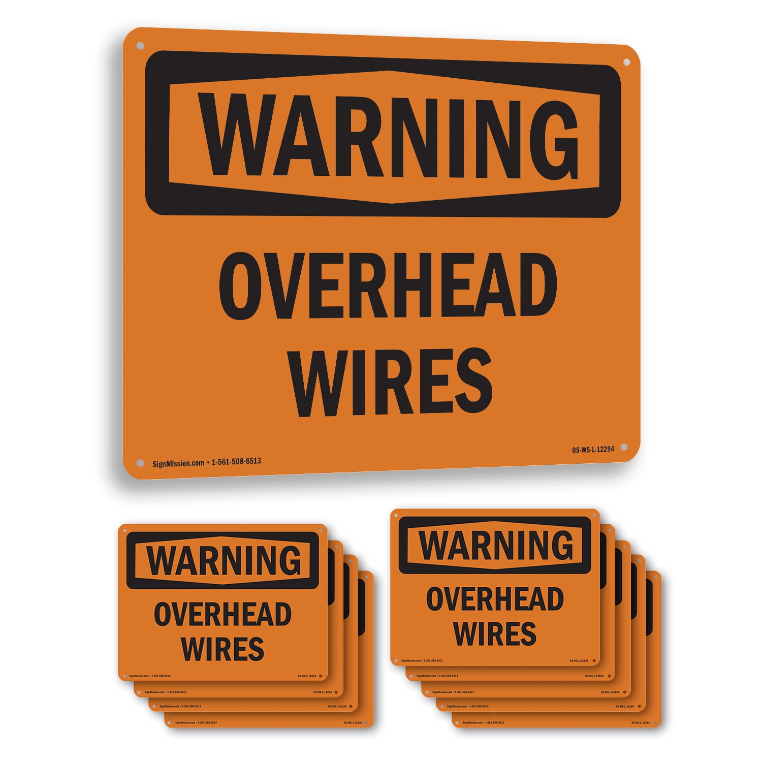 Overhead Wires OSHA WARNING Rigid Plastic Sign 24 Inch x 18 Inch - 10 ...