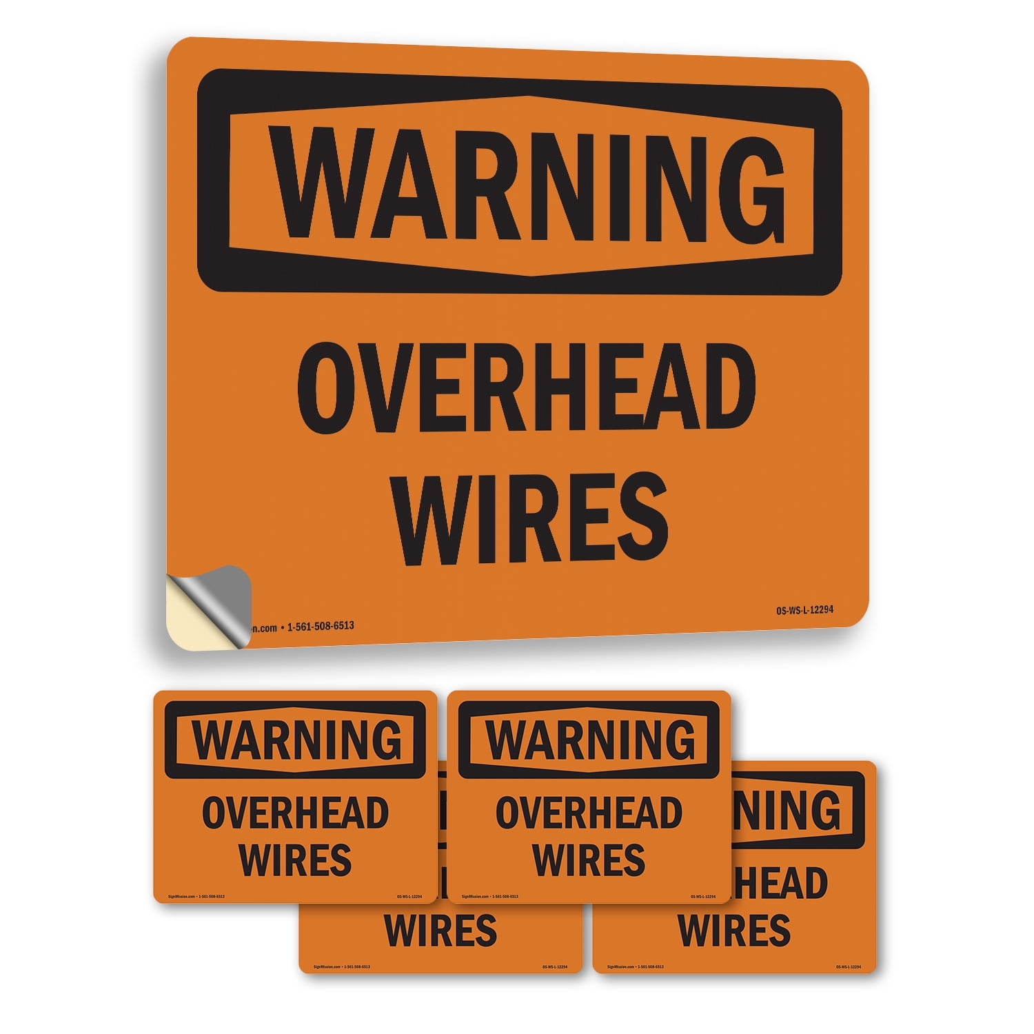 Overhead Wires OSHA WARNING Vinyl Decal Label 24 Inch x 18 Inch - 5 ...