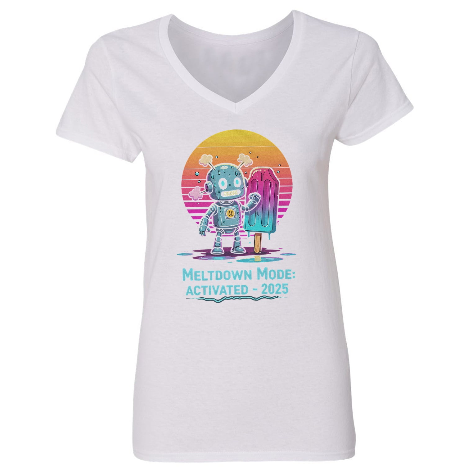 Overheated Robot Humor - Funny 2025 Summer Heatwave Ladies' V-Neck ...