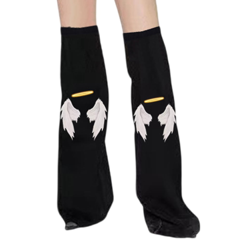 Overknee Black Denims Leg Warmers Angel Wing and Halos Print Flared Leg ...