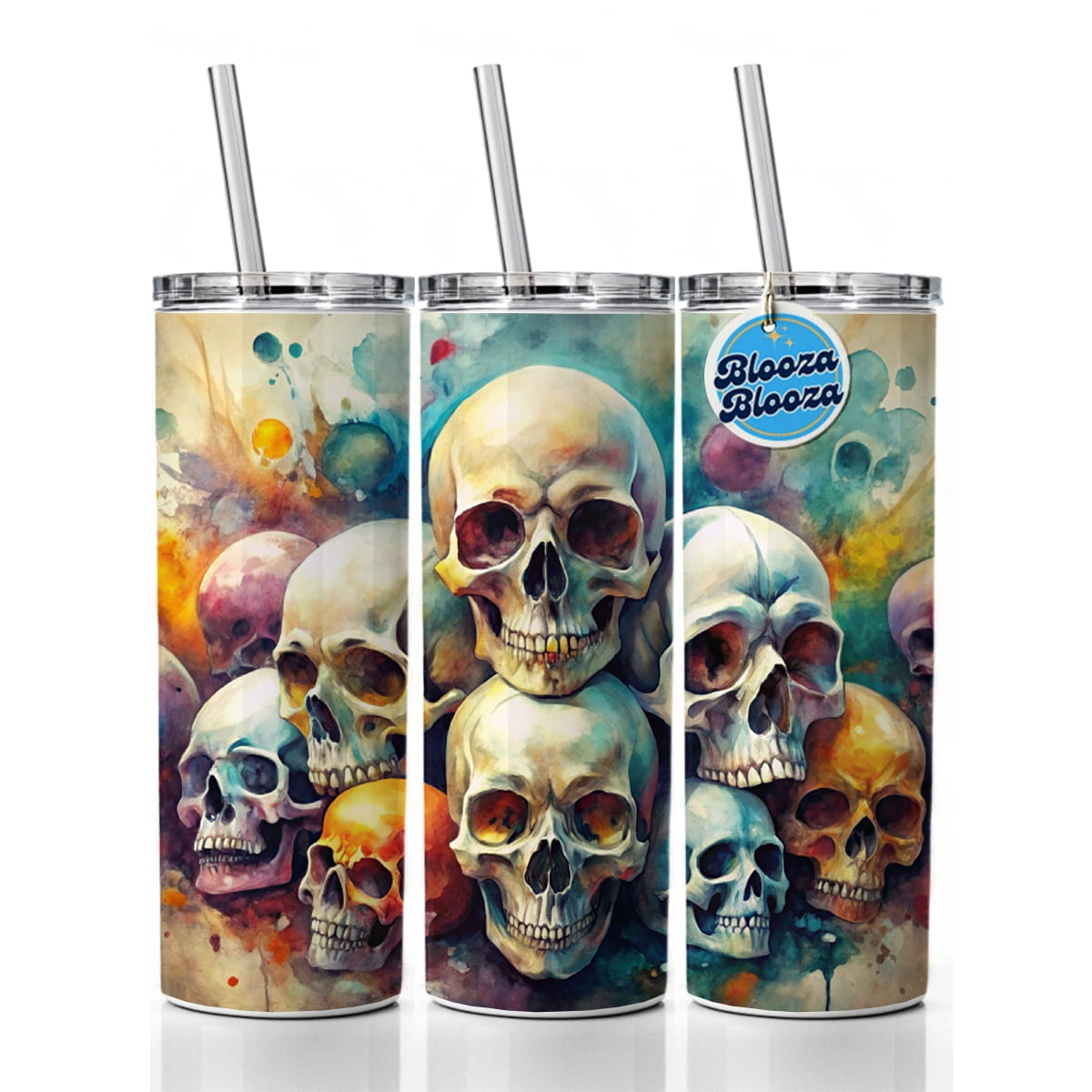 Overlapping Skulls Watercolor 20oz Insulated Water Bottle Skinny ...