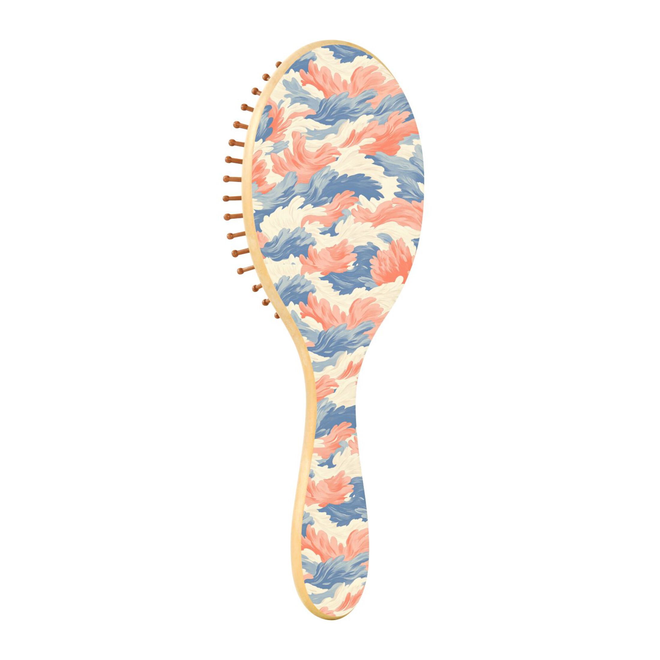 Overlapping Waves Pattern Natural Wooden Hair Brush with Cushion for ...