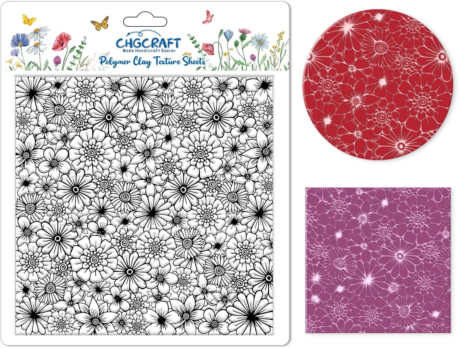 Overlay Flowers Background Silicone Texture Stamp Polymer Clay Molds ...