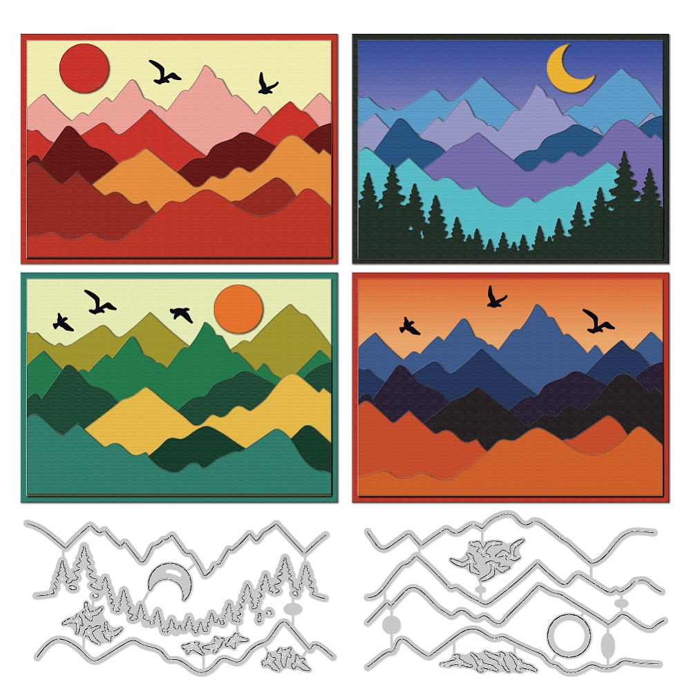 Overlay Mountain Forest Cutting Dies Card Making Metal Die Cut Stencils ...