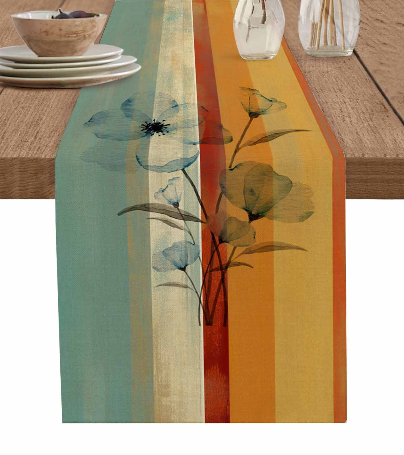 Overlay Of Flower Stripes Table Runner ration Home r Dinner Table ...