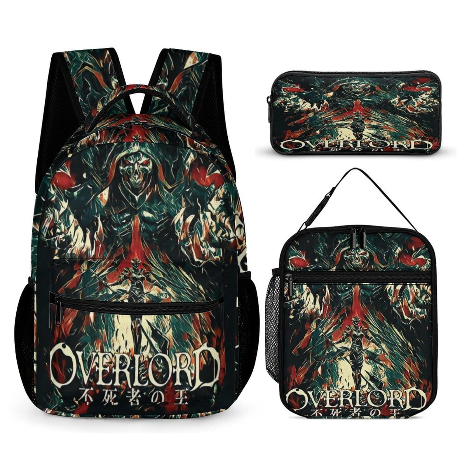 Overlord 3 Piece Backpack Set Anime Casual Daypack with Lunch Bag ...