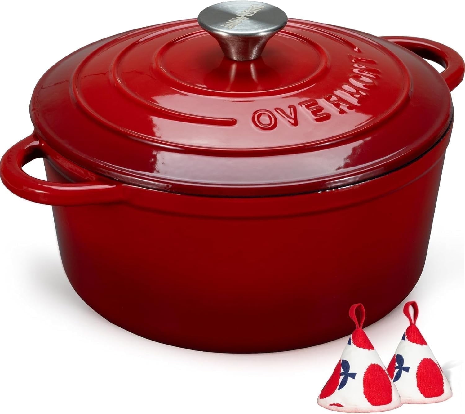 Overmont Enameled Cast Iron Dutch Oven - 5.5QT Pot with Lid, Cookbook ...