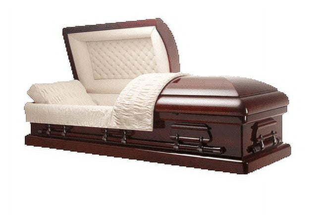 Overnight Caskets Cambridge Mahogany Funeral Casket with Almond Velvet ...