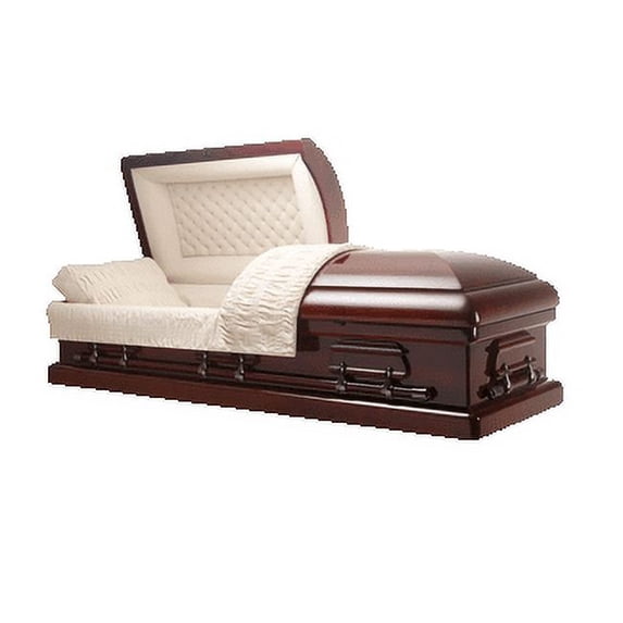 Overnight Caskets Cambridge Mahogany Funeral Casket with Almond Velvet ...