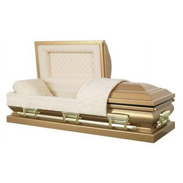 Overnight Caskets Legacy Funeral Casket Gold with Cream Velvet Interior ...