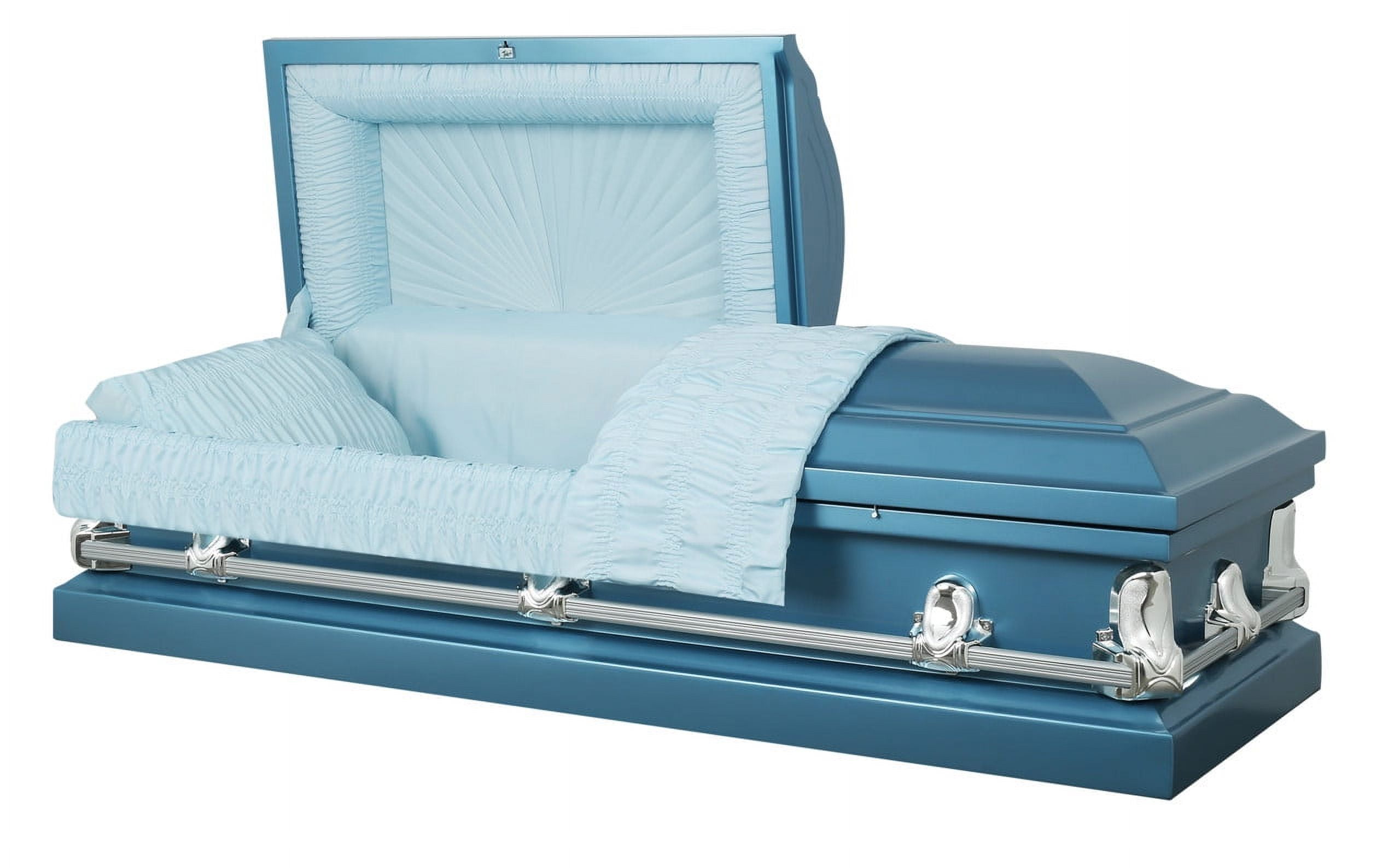 Overnight Caskets Spartan Funeral Casket Blue with Blue Crepe Interior ...