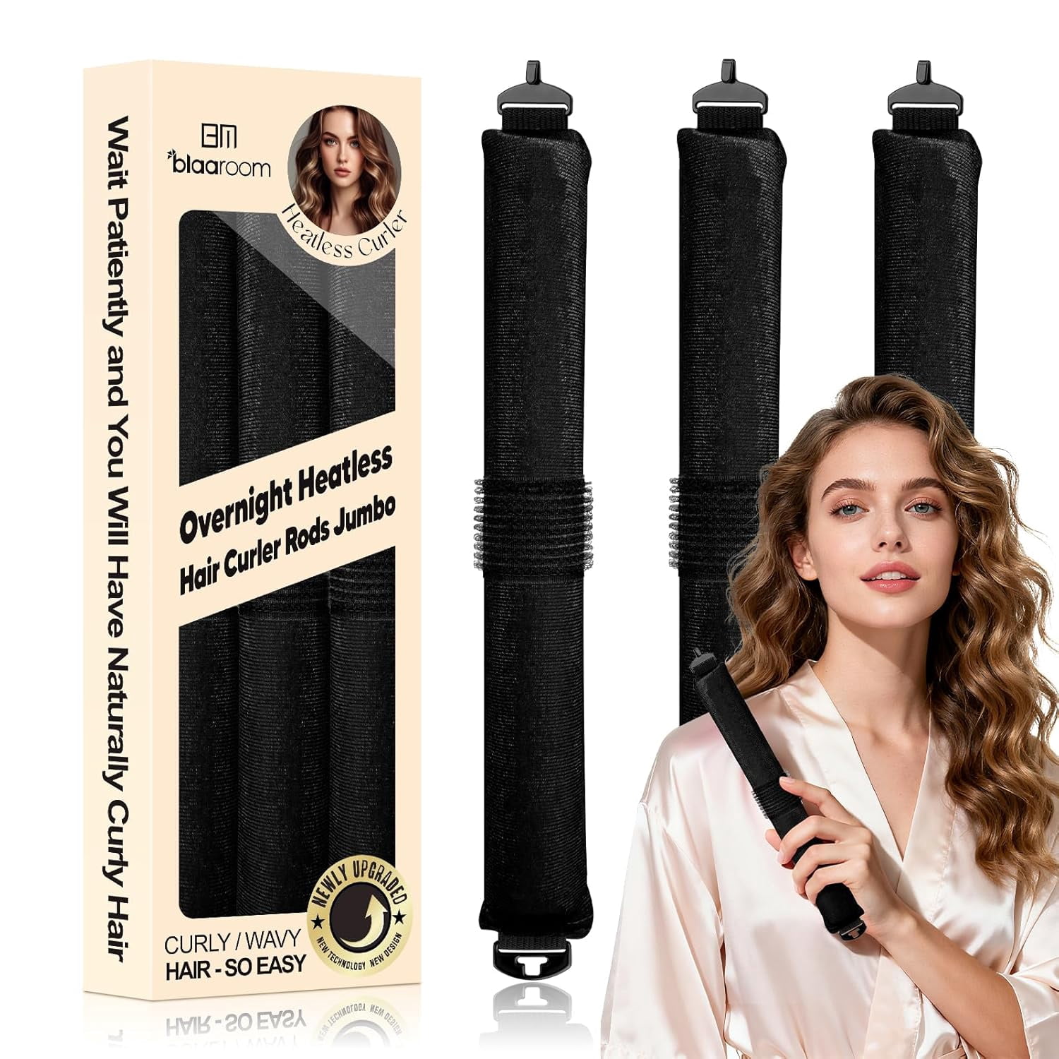 Overnight Heatless Hair Curler Satin Jumbo Flexi Curls Blowout Rods ...