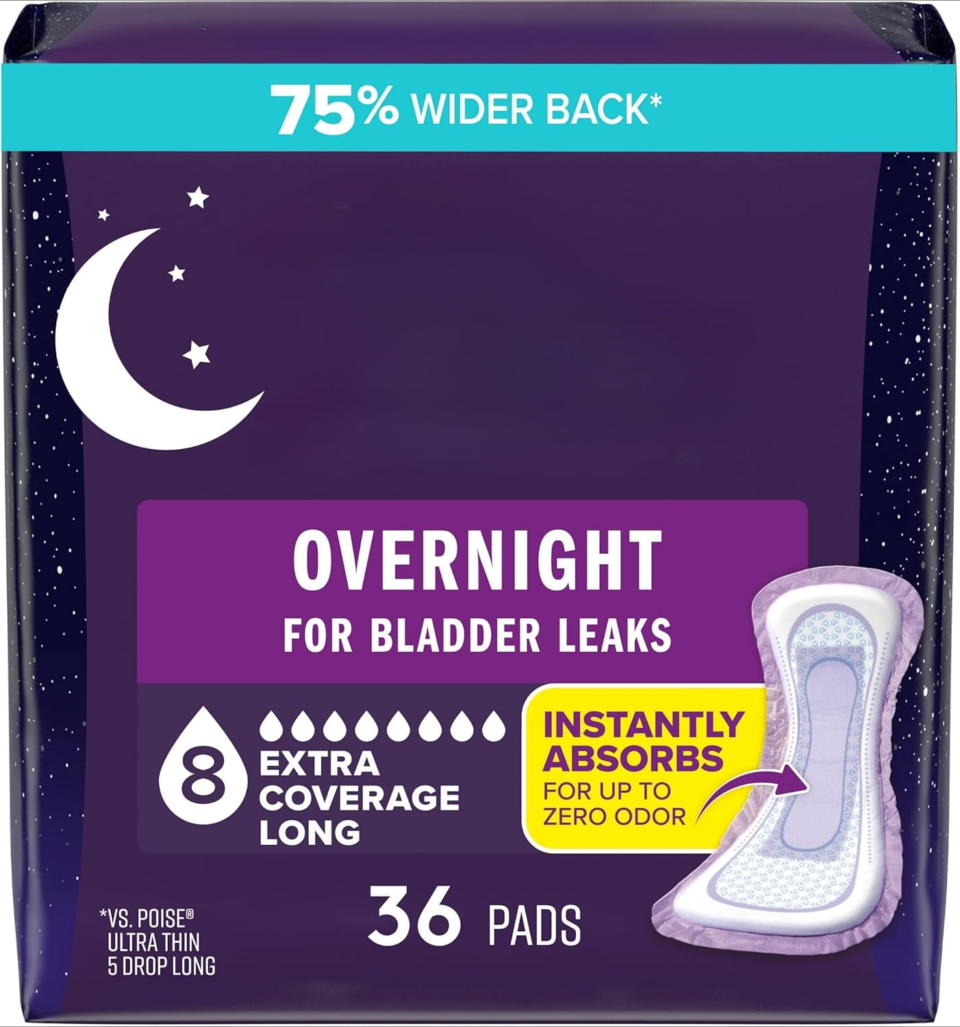 Overnight Incontinence & Postpartum Pads for Bladder Leaks, 8 Drop ...