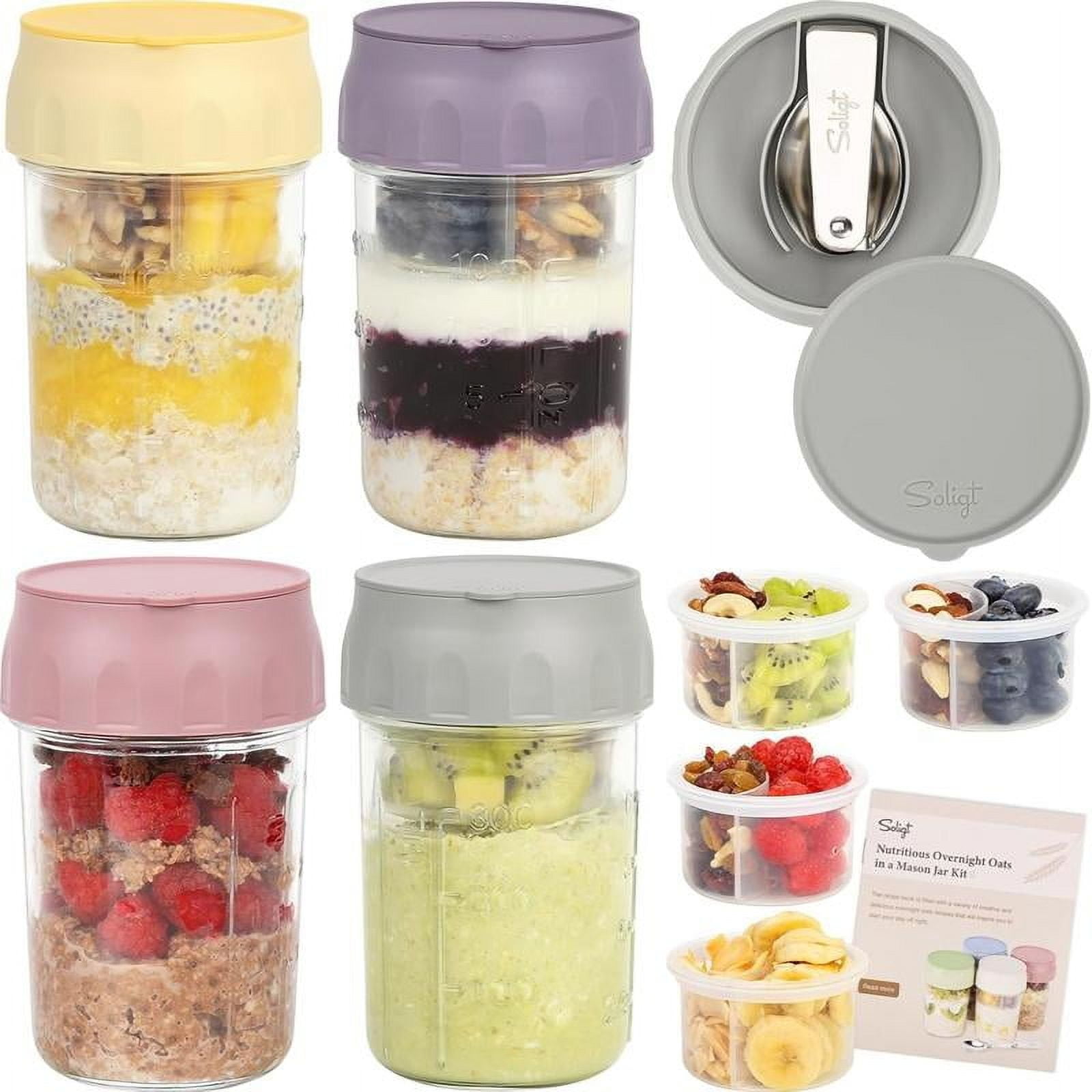 Overnight Oats Containers with Lids, Folding Spoons, and Divided ...