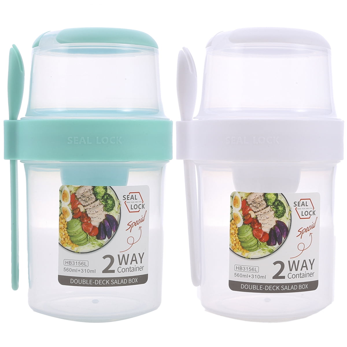 Overnight Oats Container 2-Tier Breakfast On the Go Cups with Lid and ...