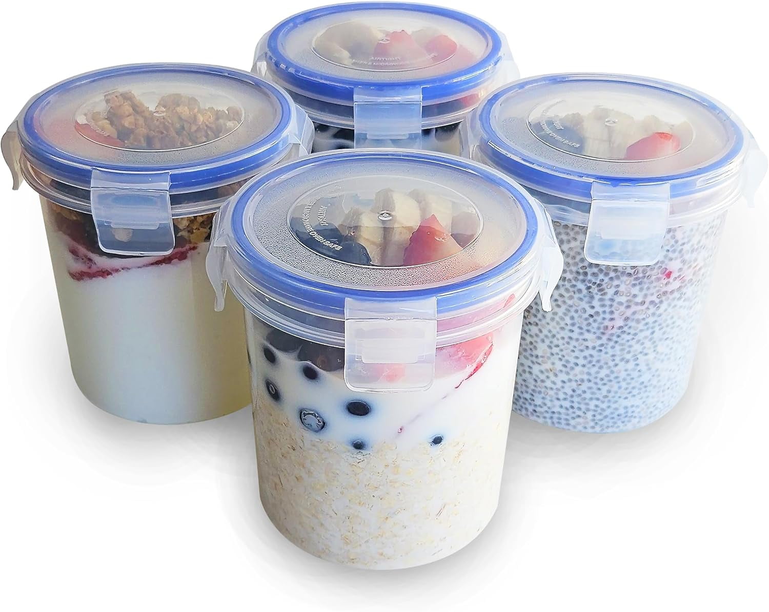 Overnight Oats Container with Lids (4-Piece set) - 16 oz Plastic ...