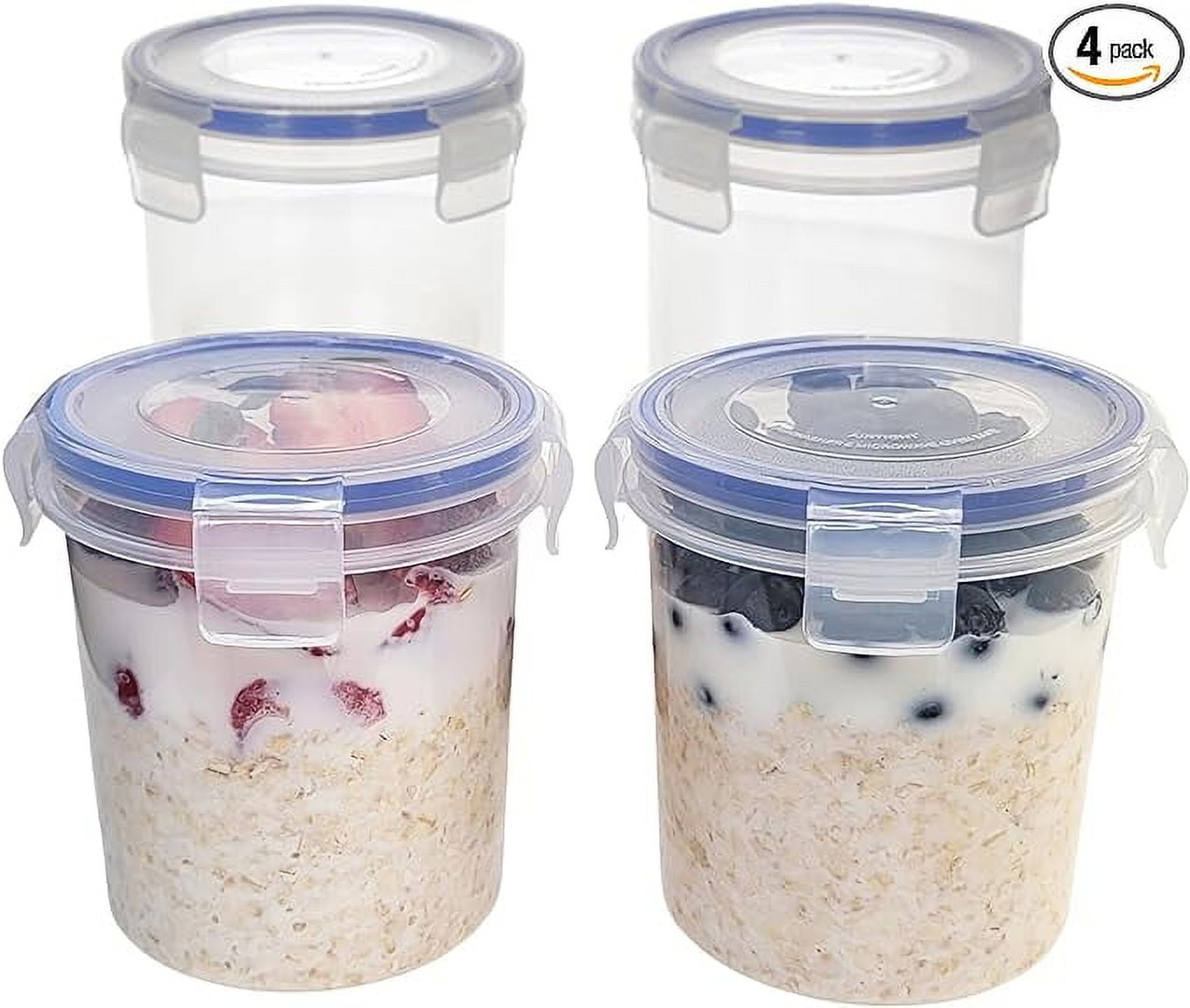 Overnight Oats Container with Lids (4-Piece set) - 16 oz Plastic ...