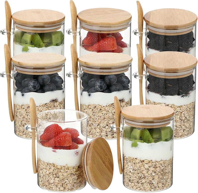 Overnight Oats Containers with Bamboo Lids & Spoons, 18oz Glass Jars ...