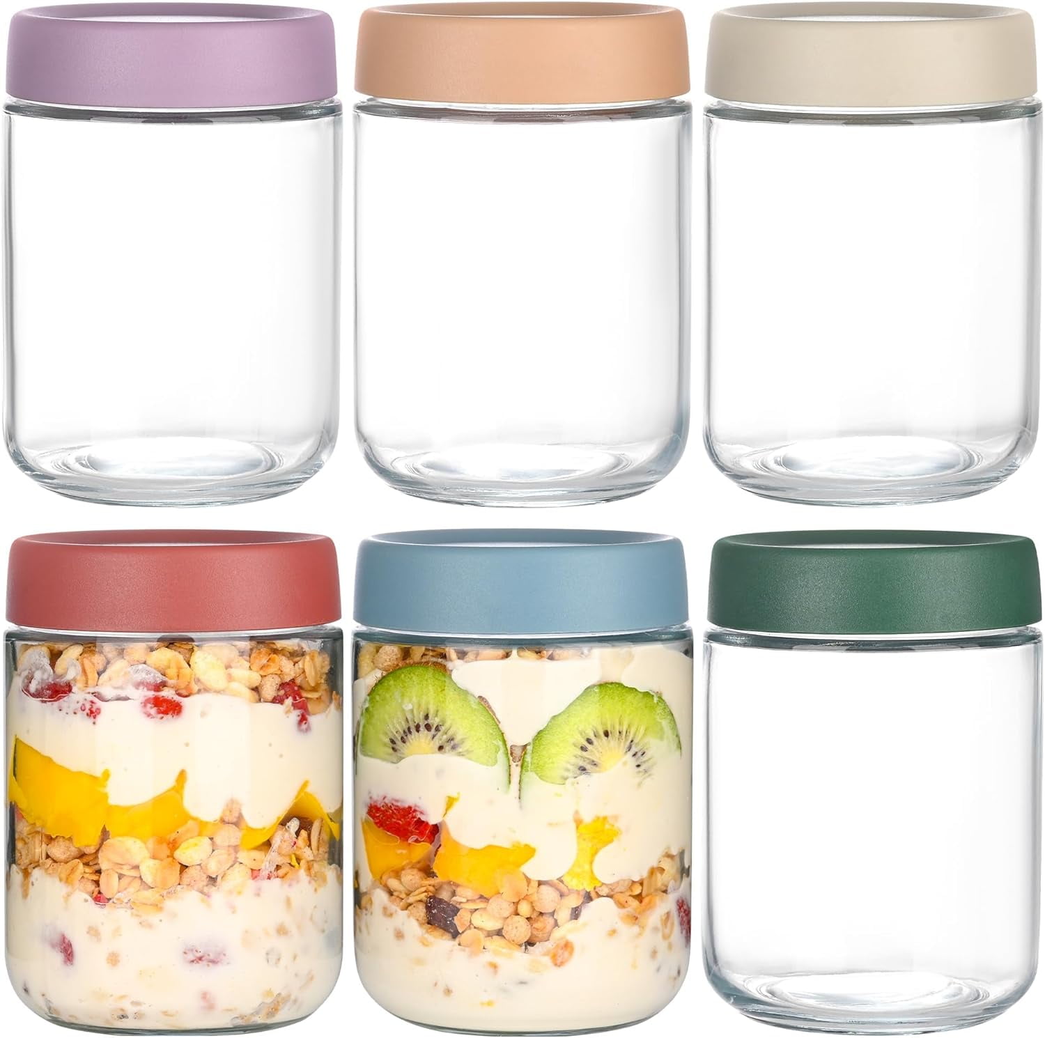 Overnight Oats Containers with Lids 16 oz Glass Jars with Lids 6 Pack ...