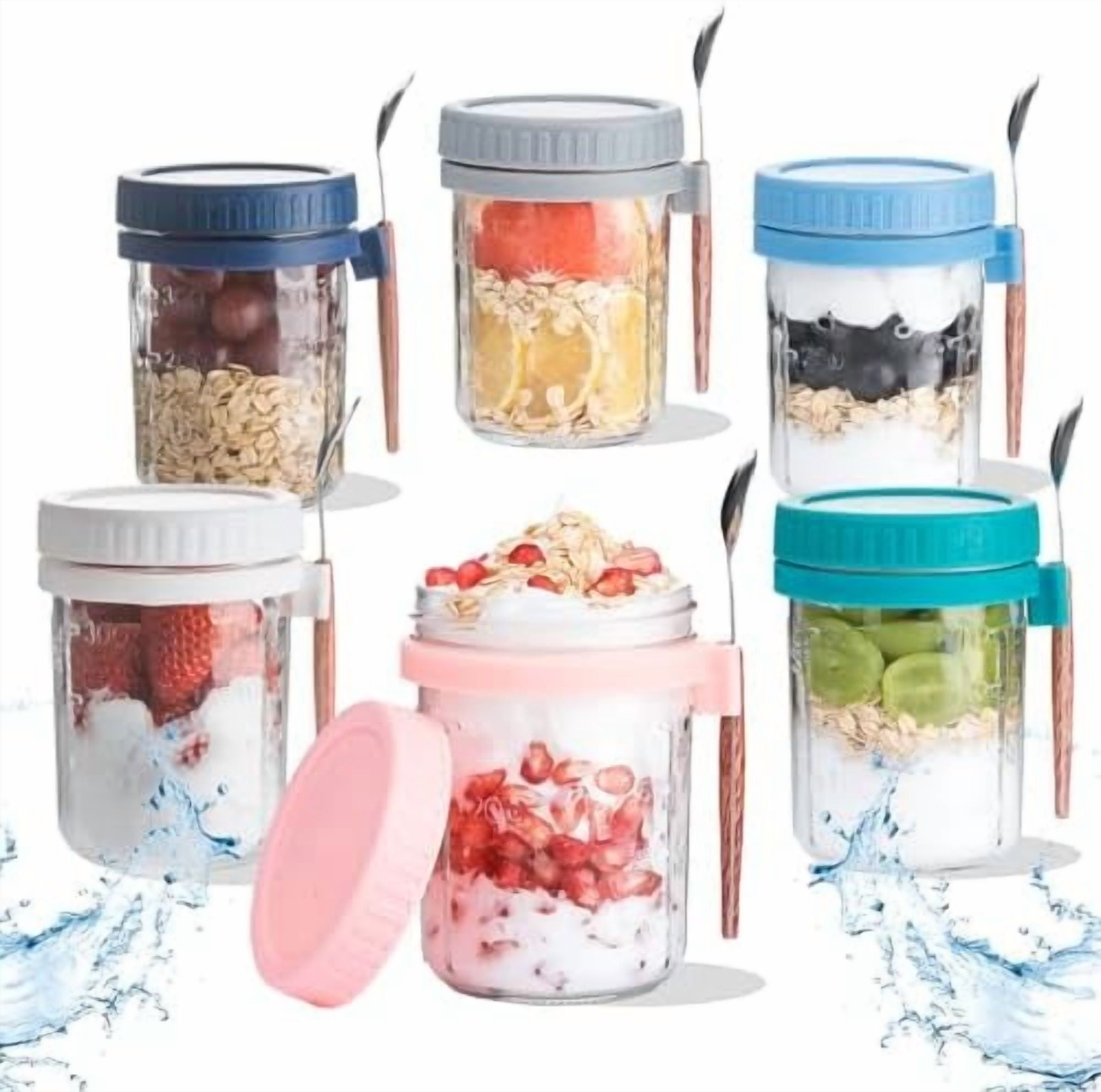 Overnight Oats Containers with Lids & Spoons, 16 oz Reusable On-the-Go ...