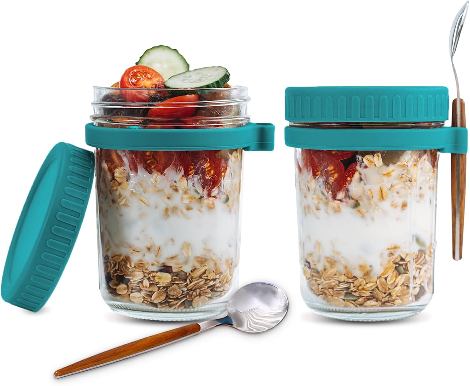 Overnight Oats Jars with Lid and Spoon Set of 2, 16 oz Large Capacity ...