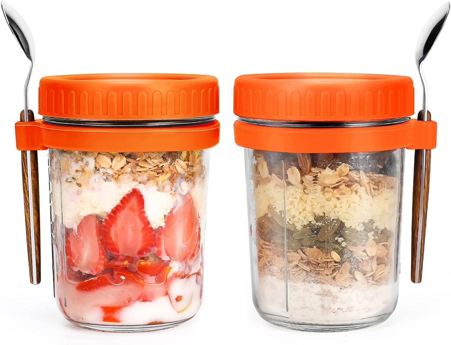 Overnight Oats Jars with Spoon and Lid 16 oz [2 Pack], Airtight Oatmeal ...