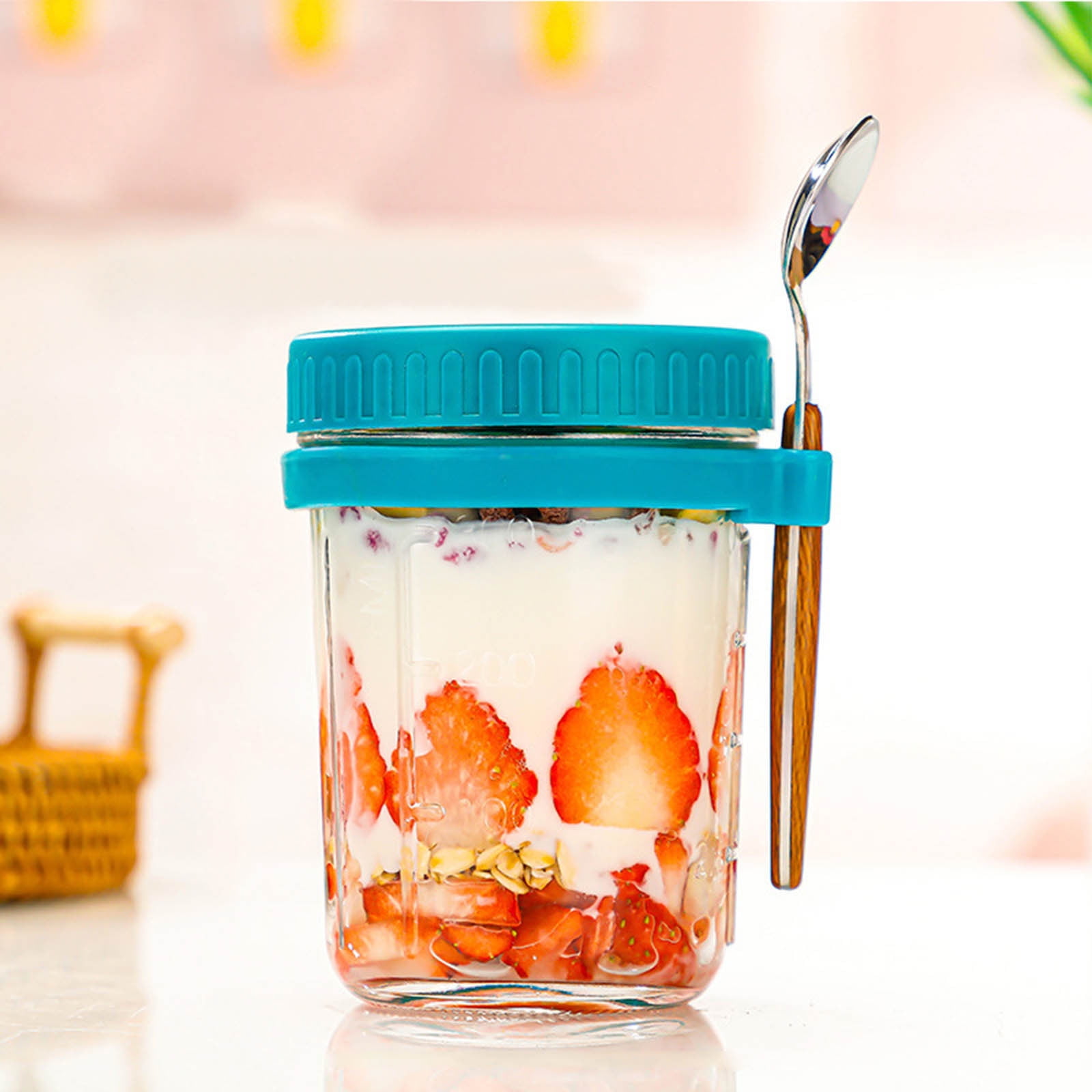 Overnight Oats Jars with Spoon and Lid 16 oz,Airtight Oatmeal Container ...