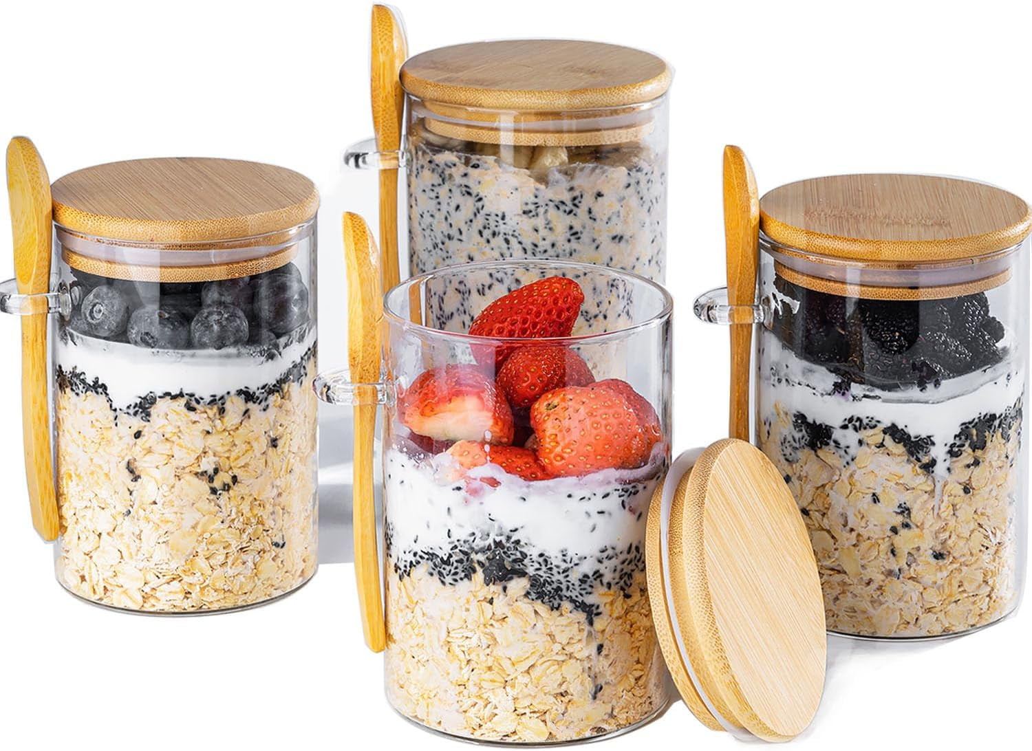 Overnight oat box with lid, overnight oat jar (4-pack), oat cup, meal ...