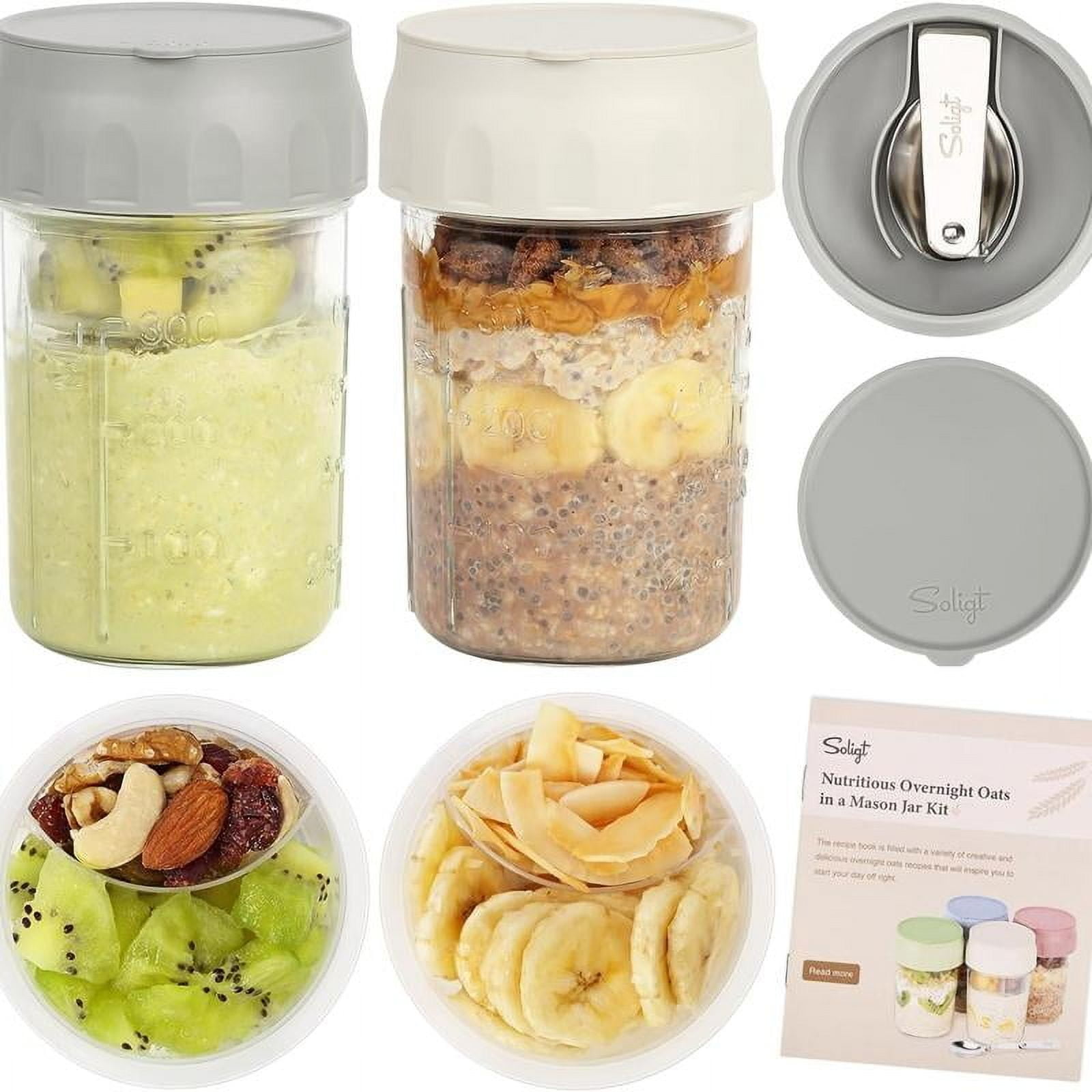 Overnight oats box with lid, folding spoon and fruit and nut ...
