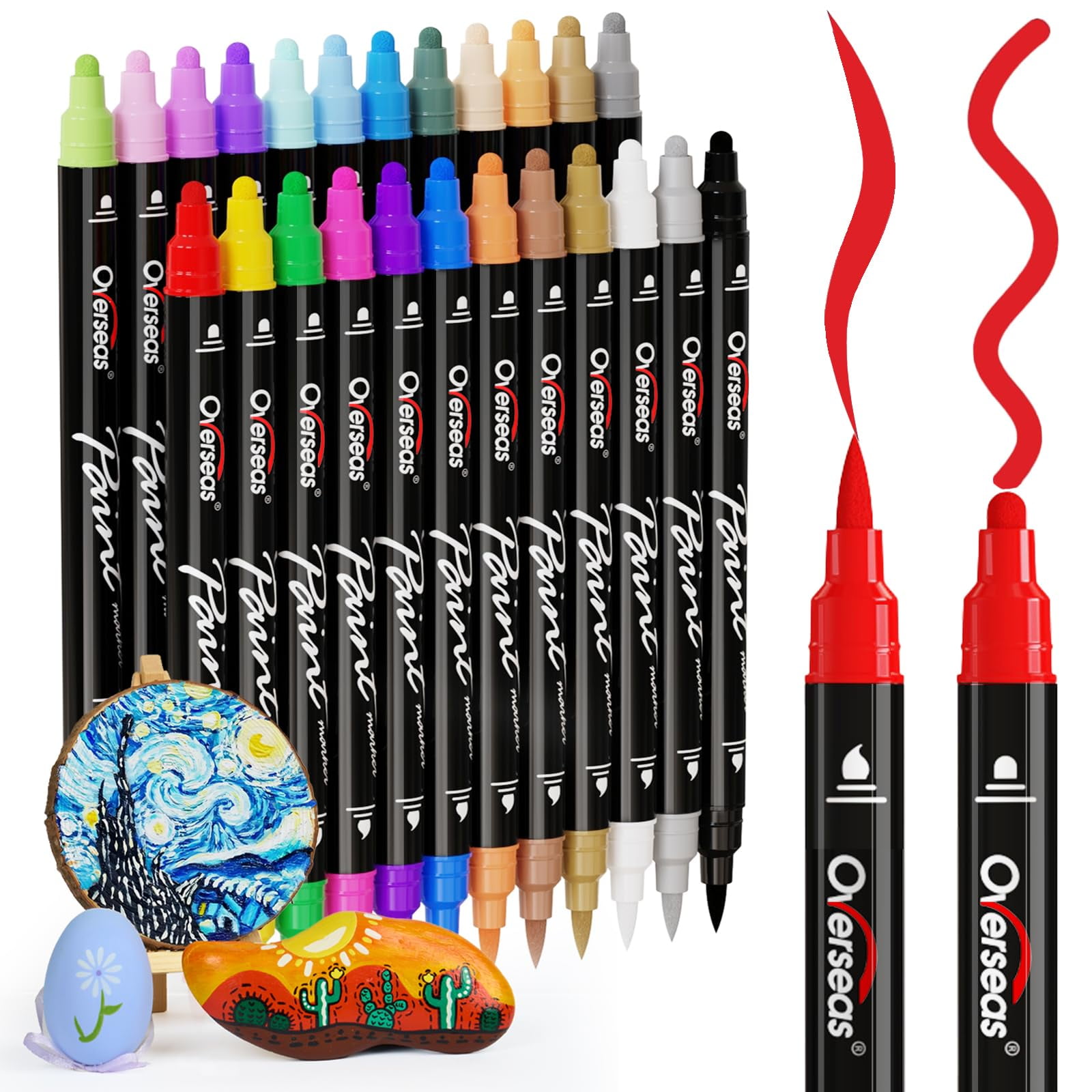 Overseas Paint Markers, 24 Colors Paint Pens Markers Dual Tip with ...