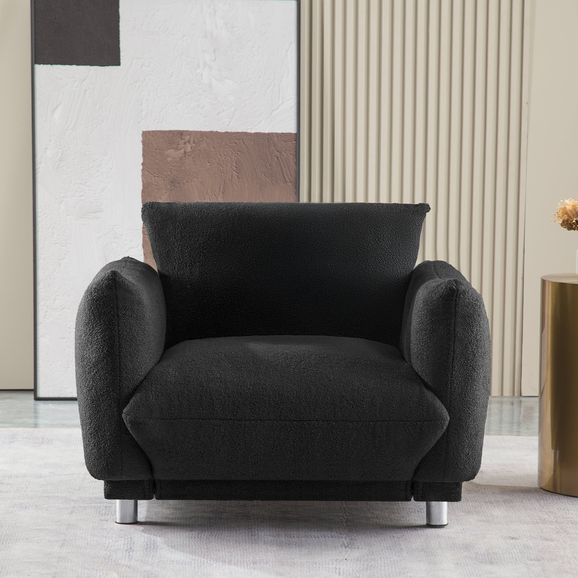 Clipeyh Oversize Accent Chair, Lambswool Boucle Upholstered, Black, Mid ...