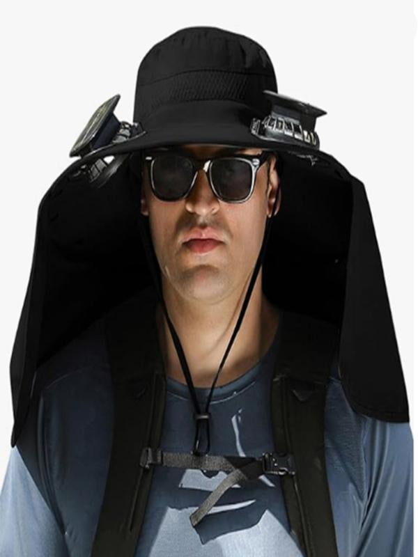 Oversize Big Head Outdoor Wide Brim Sun Hat with 2 Solar Fan Sun Bucket ...