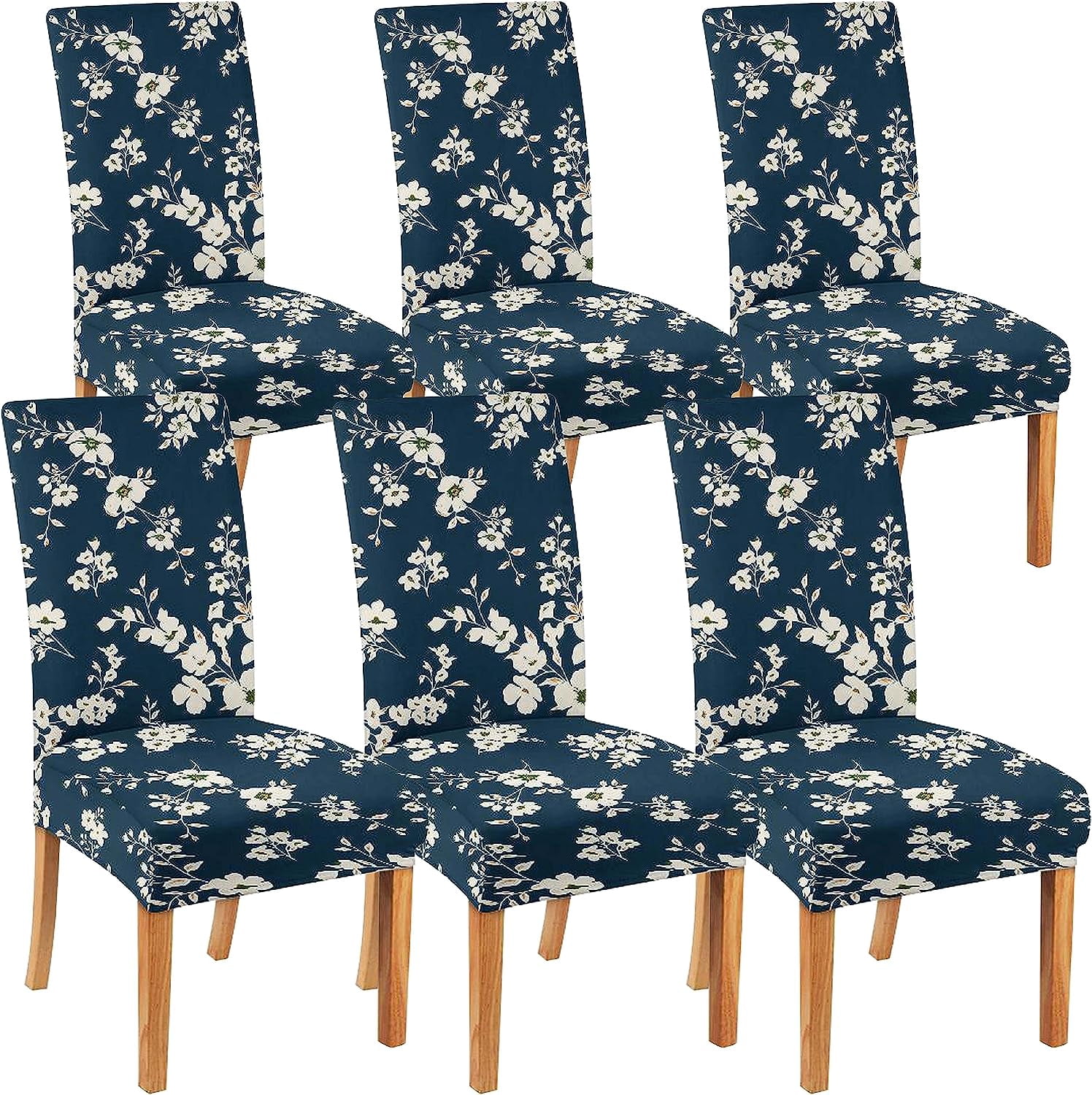 Oversize Blue Flower Chair Covers for Dining Room Set of 6,Large ...