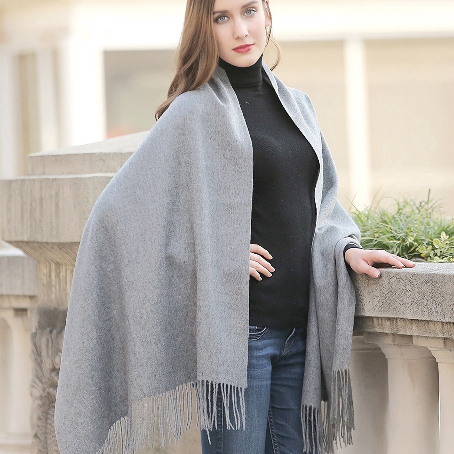 Oversize Cashmere 100% Cashmere Wool Shawl Wraps Blanket Winter Solid ...