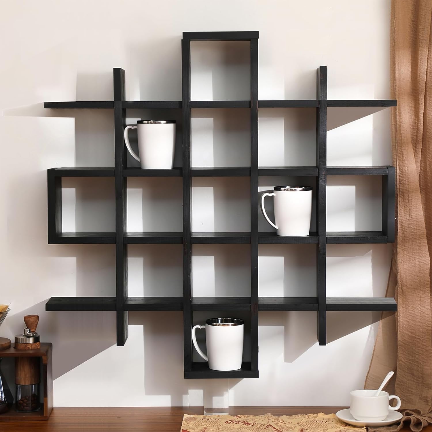 Oversize Coffee Mug Display Rack Wooden Display Shelves Rustic Wooden ...
