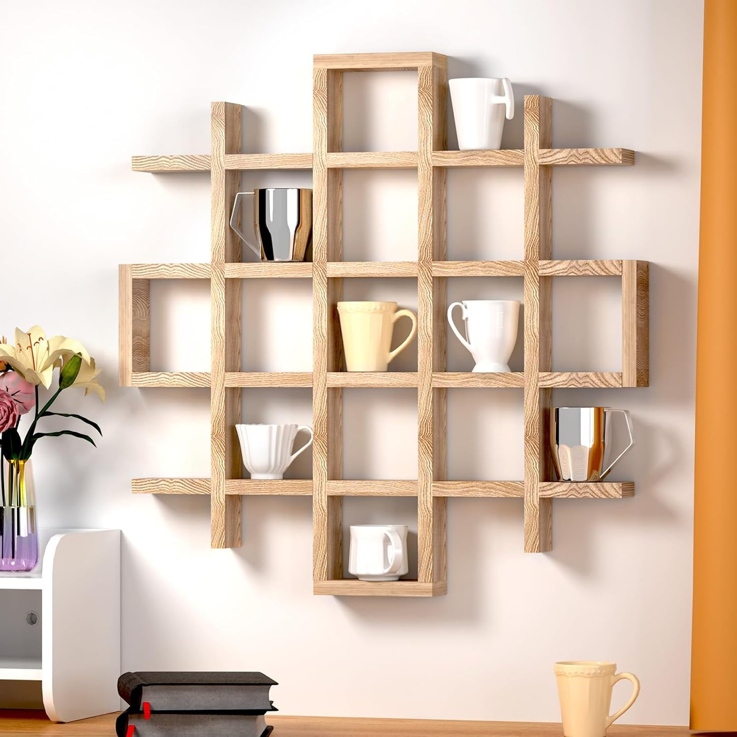 Oversize Coffee Mug Display Rack Wooden Display Shelves Rustic Wooden ...