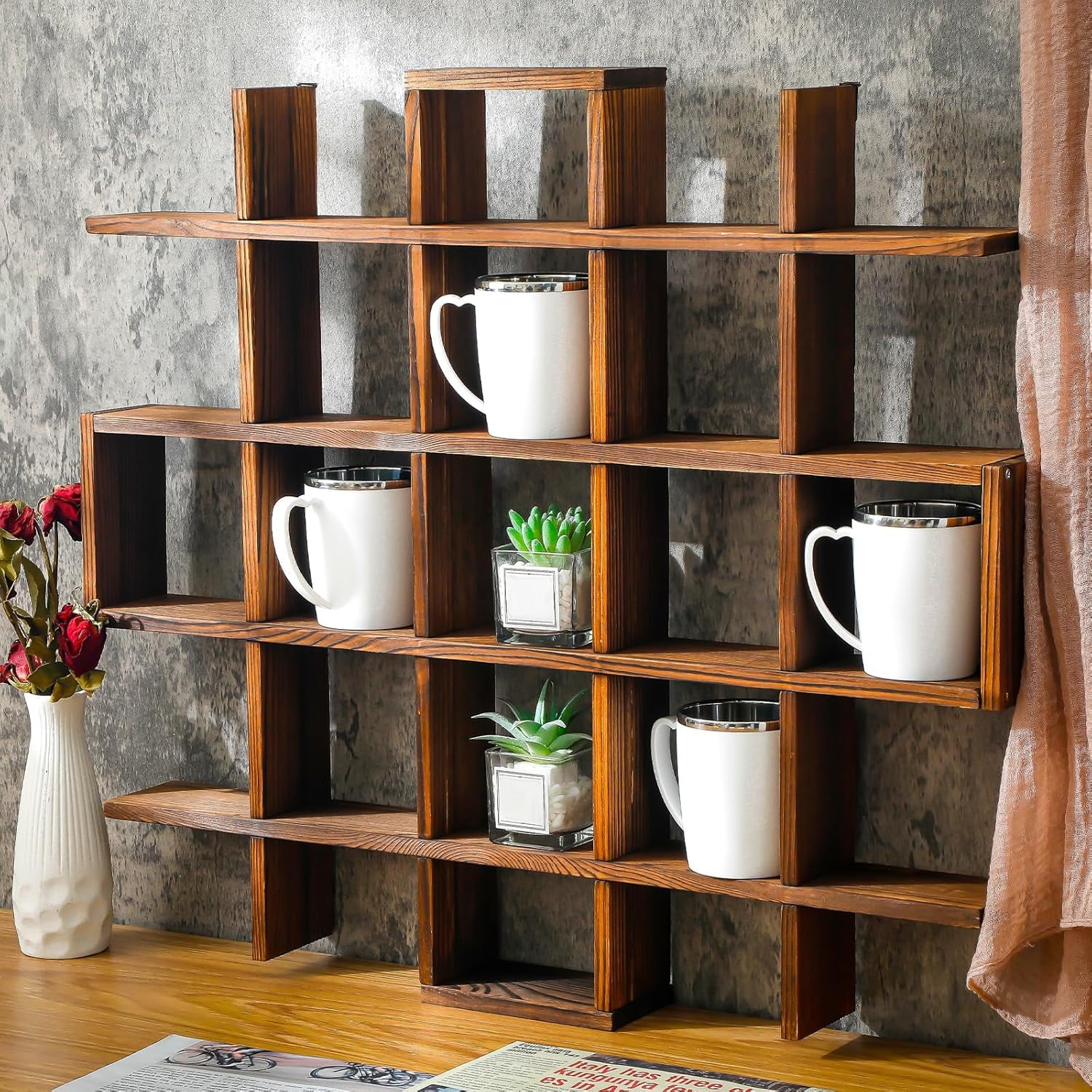 Oversize Coffee Mug Display Rack Wooden Display Shelves Rustic Wooden ...